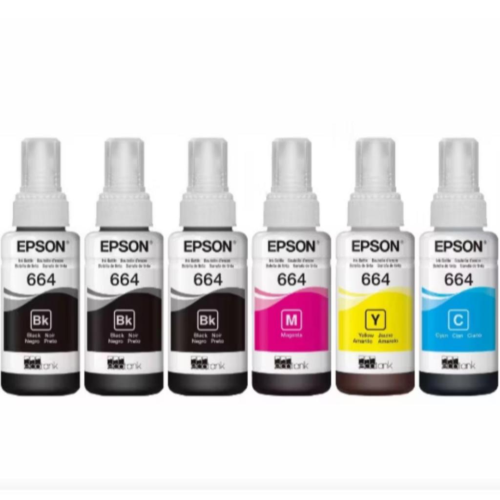 KIT 6 TINTAS ORIGINAL EPSON T664 L355 L365 L375 L395 B Y C M | Shopee ...