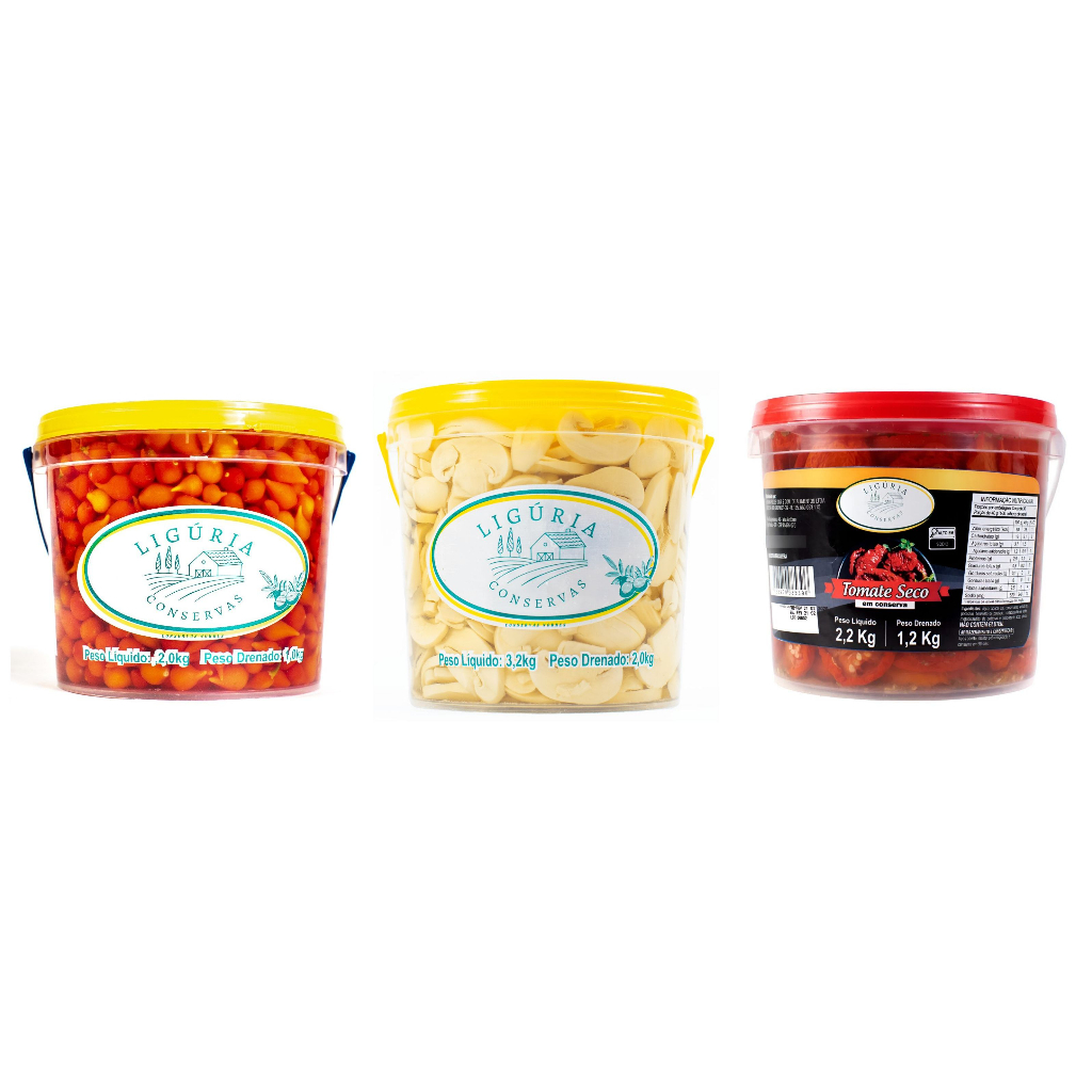 Kit Conserva Pimenta Biquinho(1kg) + Tomate Seco(1,2kg) + Champignon ...
