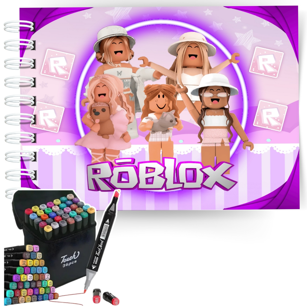 Kit Livro de Colorir ROBLOX Meninas A5 com Canetinhas Touch 24, 36 ou ...