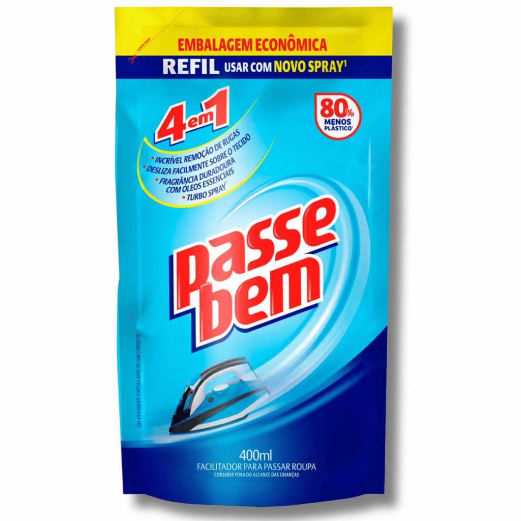 Passe Bem 400ML Refil Facilitador de passar Roupa Perfumado Sache ...