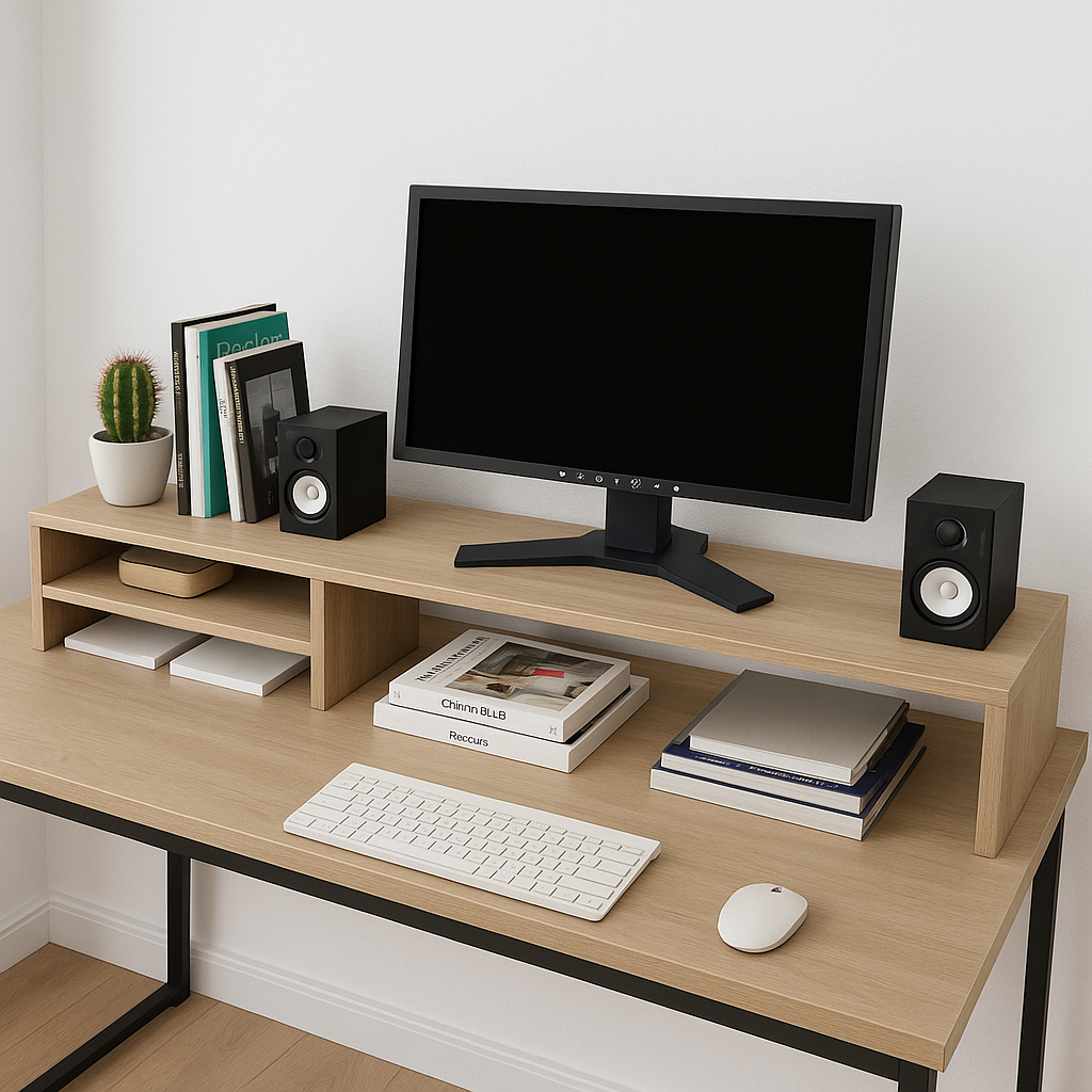 Suporte Para PC E Notebook Madeira com Nichos Mesa Cor Mel | Shopee Brasil