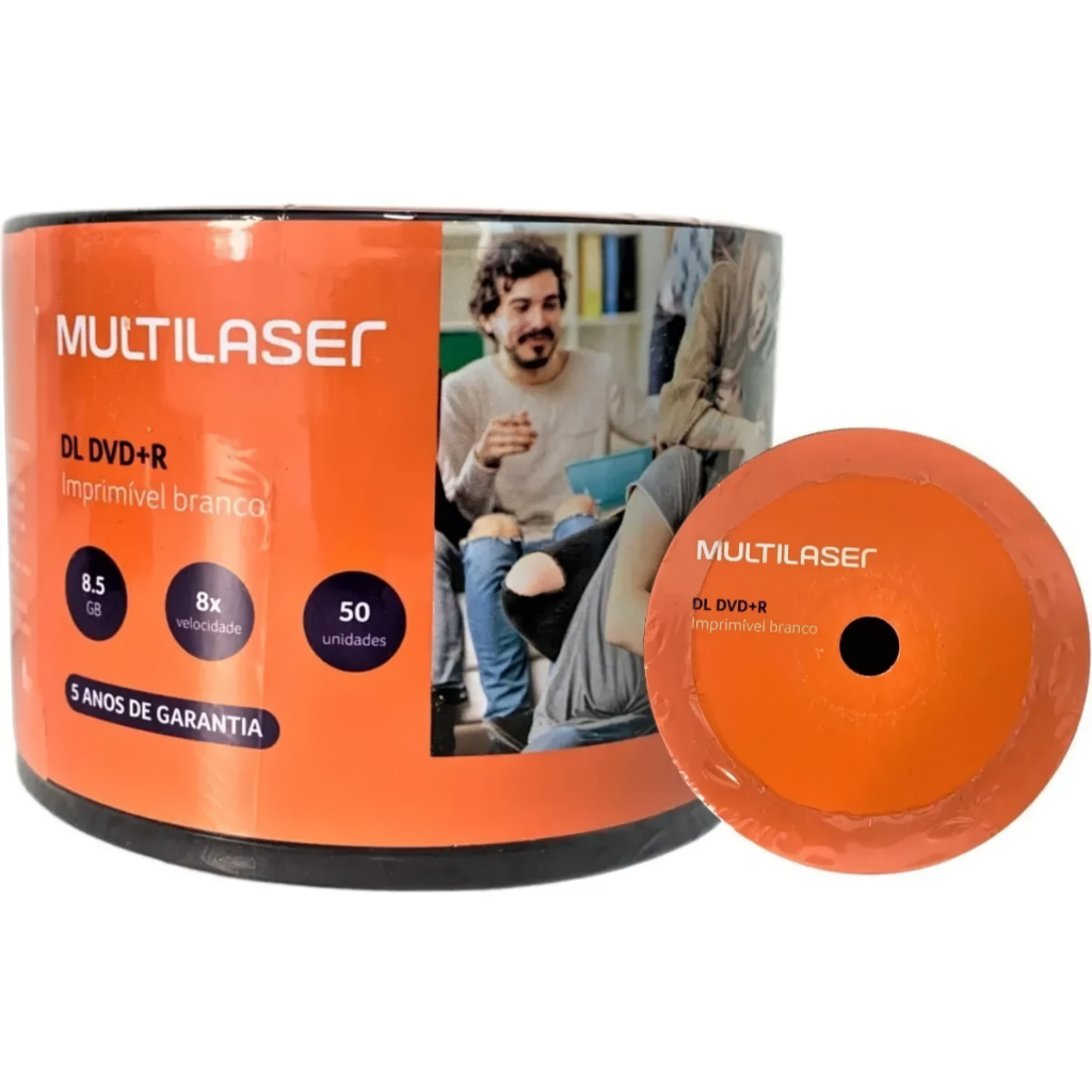 Mídia DL Multilaser DVD+R 8.5GB 8x Dual Layer Printable Branca 50 Unidades | Shopee Brasil
