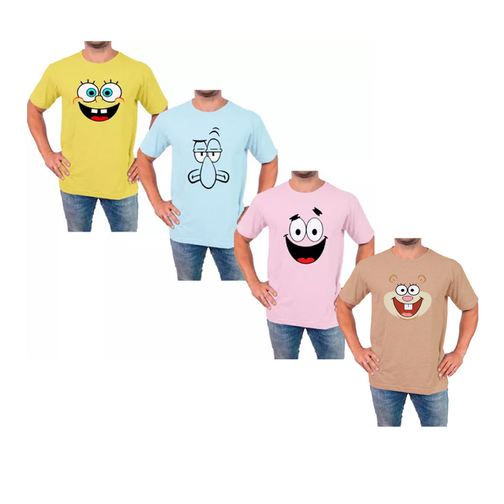 Kit 4 Camiseta Masculina Personagens desenho Bob Esponja Patrick Lula ...
