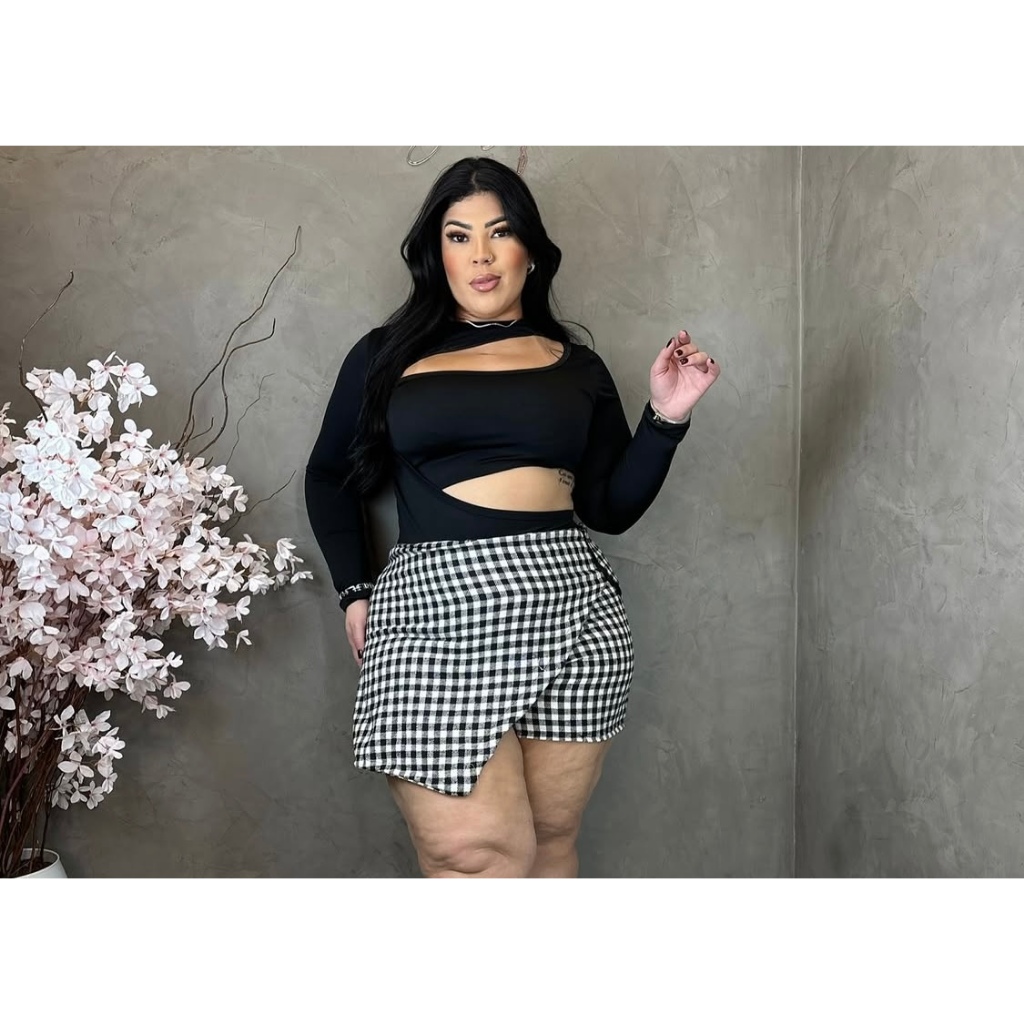 Body Decotado Plus Size Manga longa Moda Gringa Feminina Plus | Shopee ...