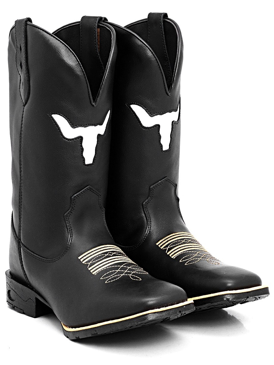Bota Texana Country Masculina em Couro Legitimo Bico Quadrado boi ...