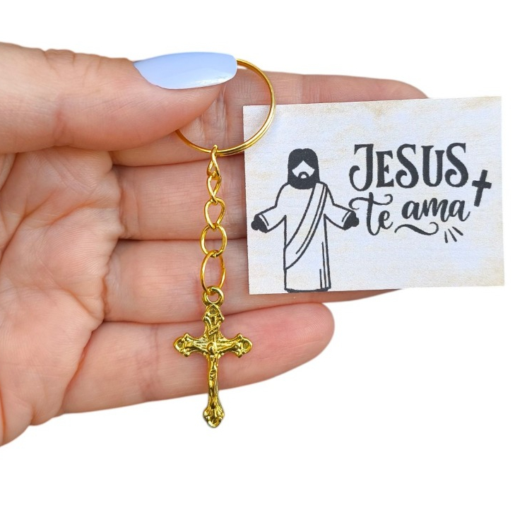 50 Lembrancinhas Cruz Jesus Dourada + Tag Jesus Te Ama + Saquinhos para ...