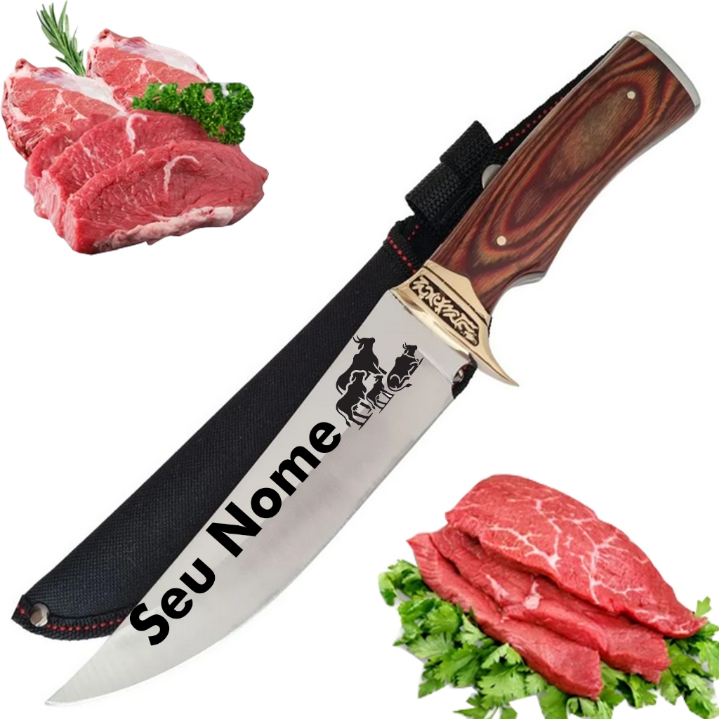 Faca De Caça Pesca Churrasco Luxo Personalizada com seu Nome Gravado ...
