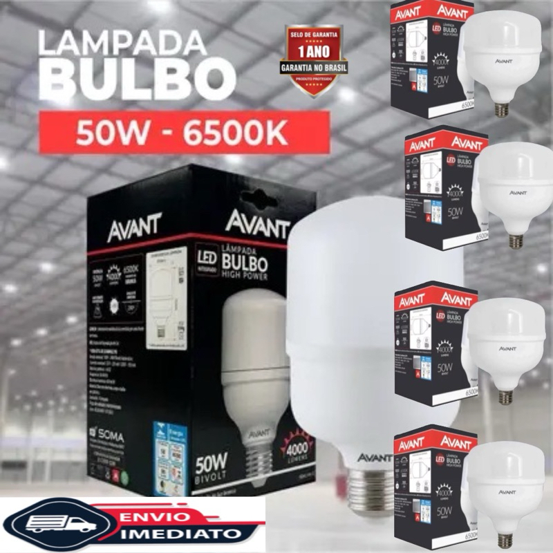 Kit 5 Lâmpadas Led Bulbo 50W 30W 40W 20W Avant Alta Potência E27 Bivolt 6500K Luz Branca frio ...