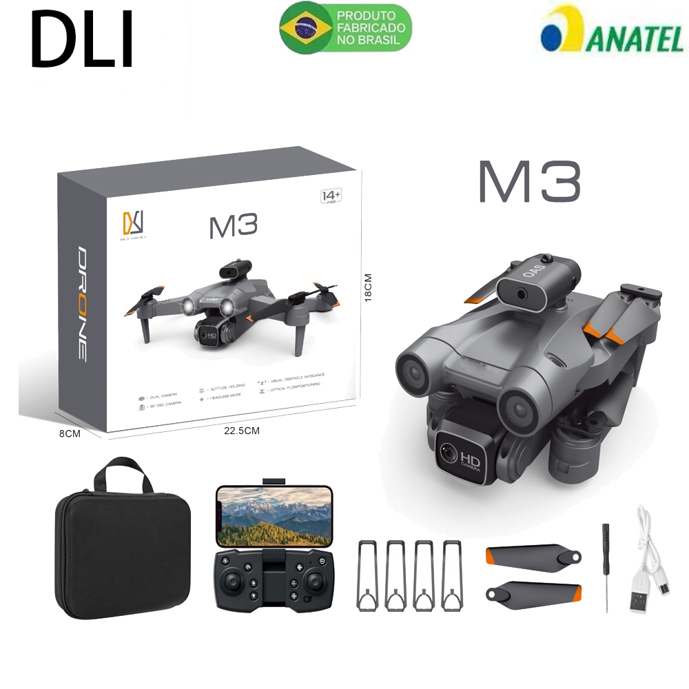 DLI M3 Drone 8k Triple Camera Evitação Obstáculos 360° Roll Com 2.4G ...