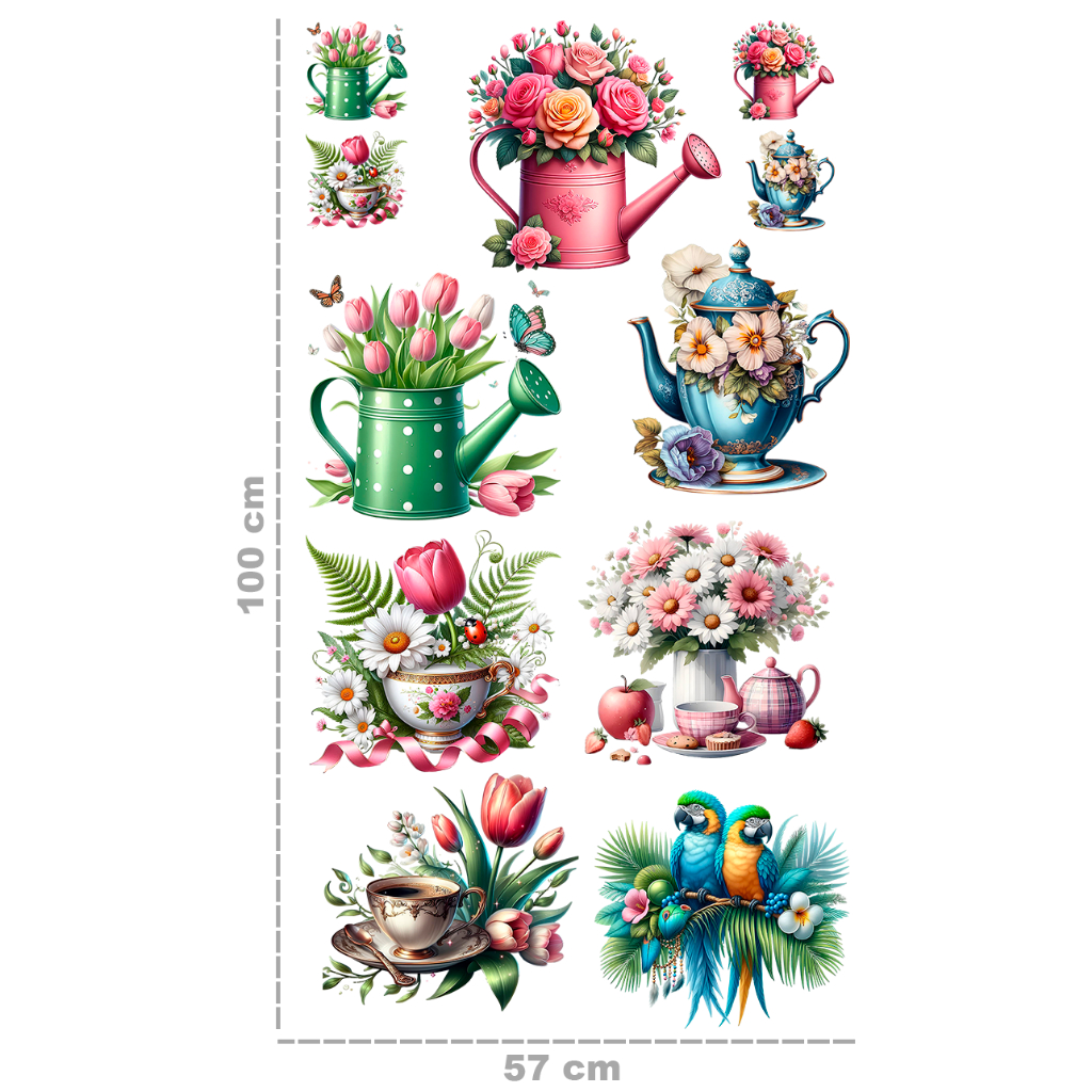 Impressão DTF, Estampas florais, Pano de prato, 57 cm - L / 100 cm A ...