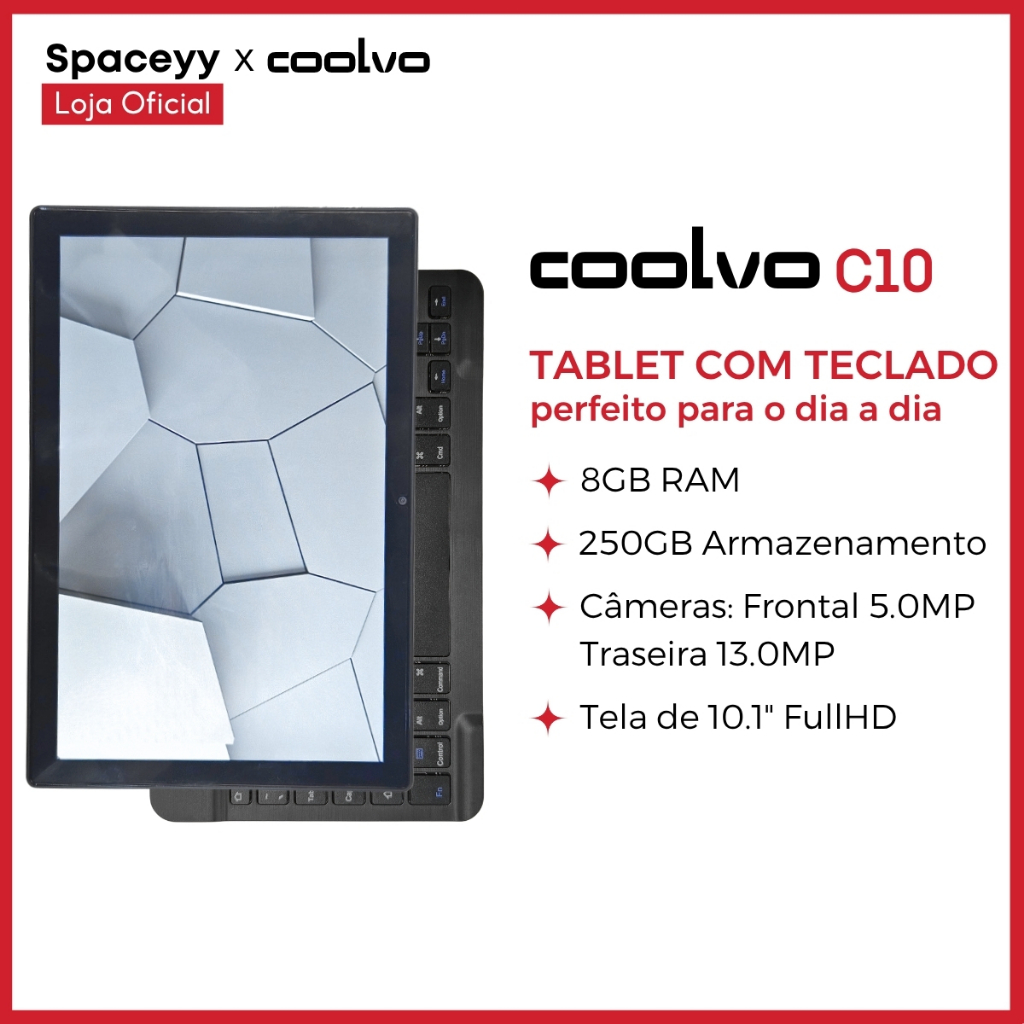 Tablet Coolvo C10 com Dual sim 8gb Ram 250gb Teclado Capa e mouse 10,1 ...