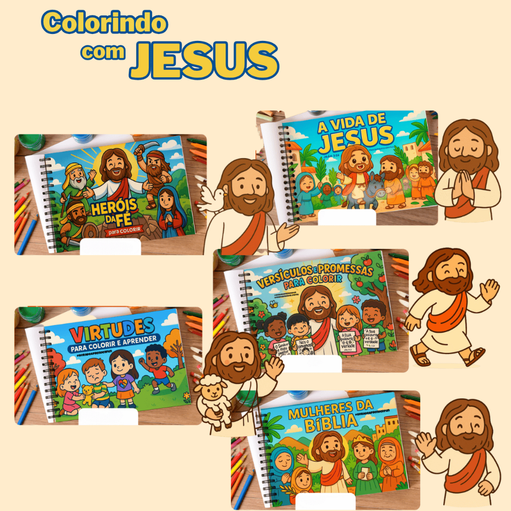 Livro de Colorir Cristão Colorindo com Jesus 50 folhas Capa Dura 5 ...