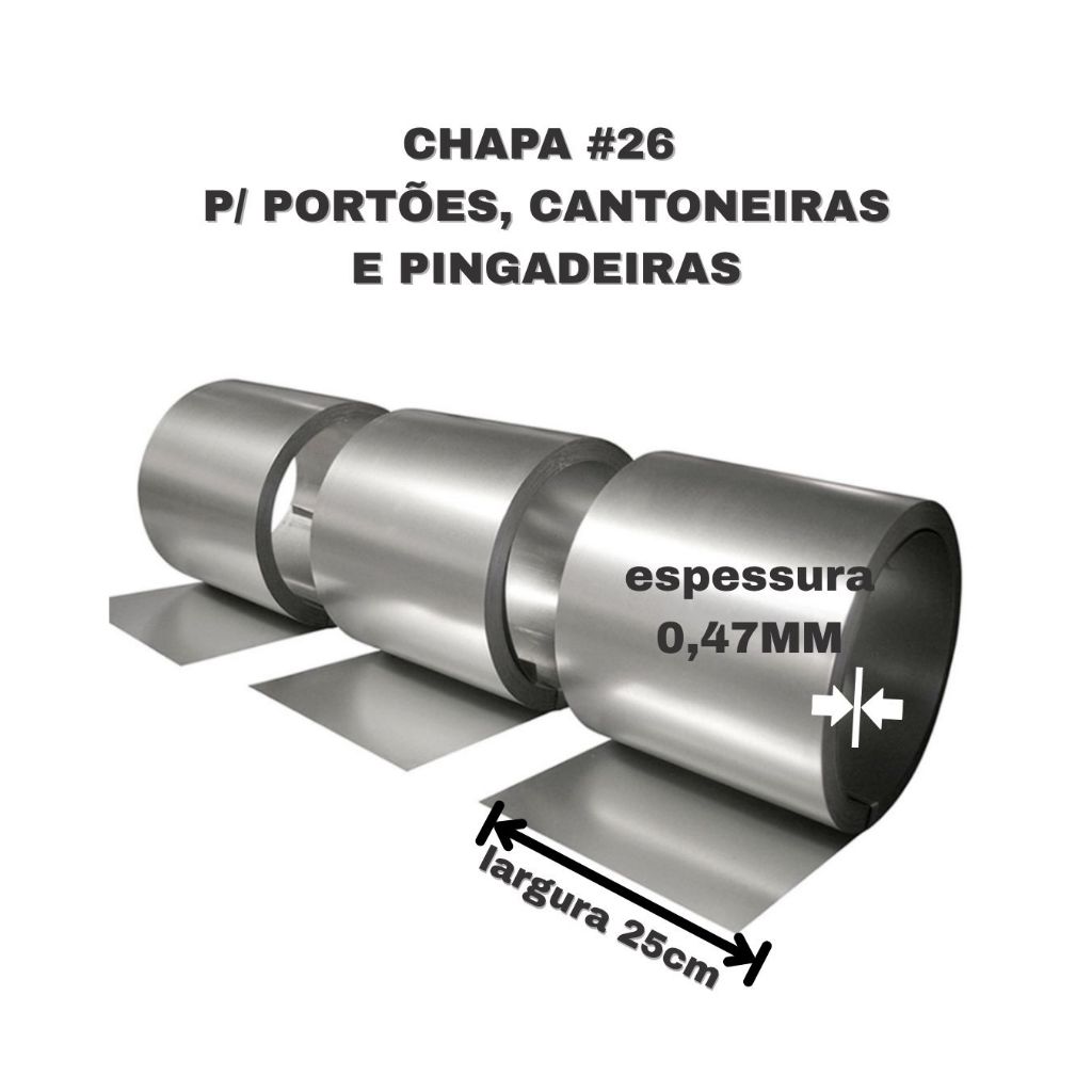 Chapa #26 Galvanizada P/ Cantoneiras, Portões e Pingadeiras 25cmX10 ...