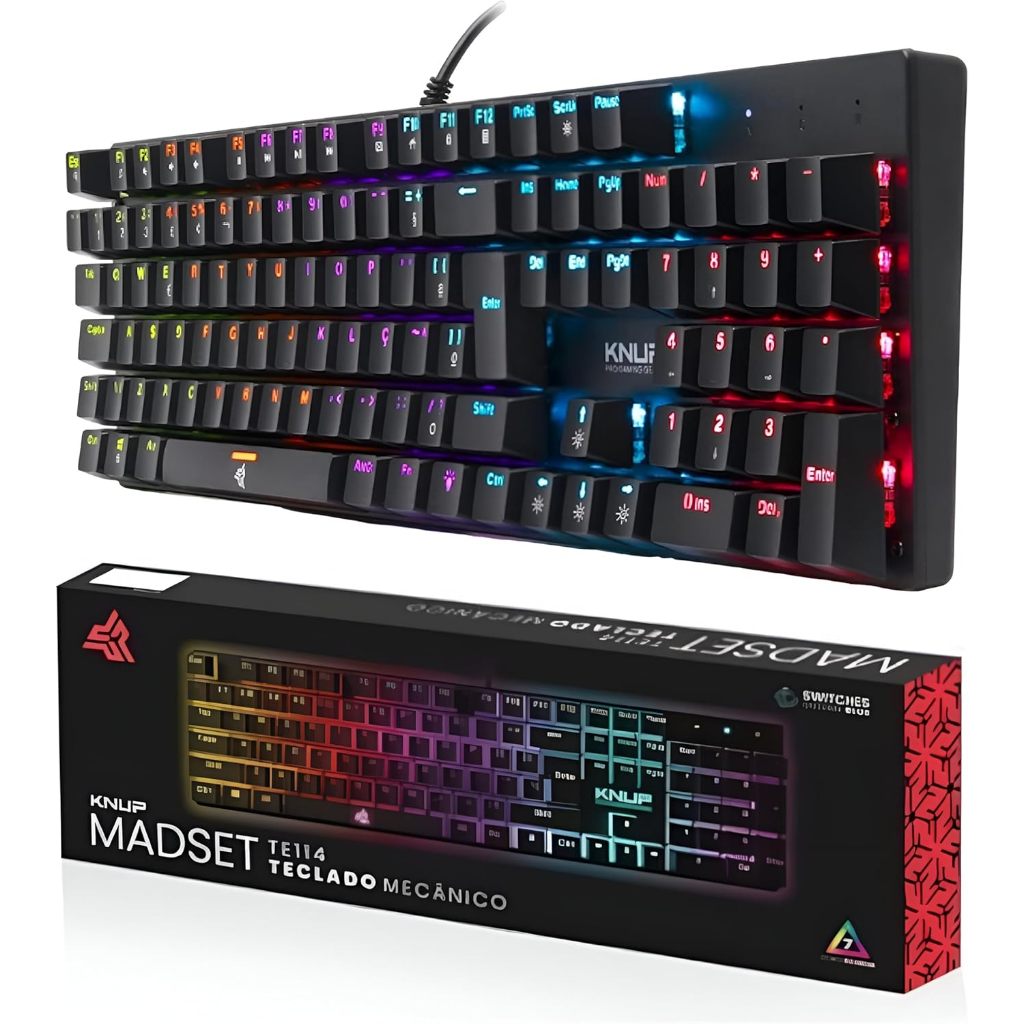 Teclado Mecânico Gamer Knup Switch Blue Led Rgb 7 Cores Rainbow 12 ...