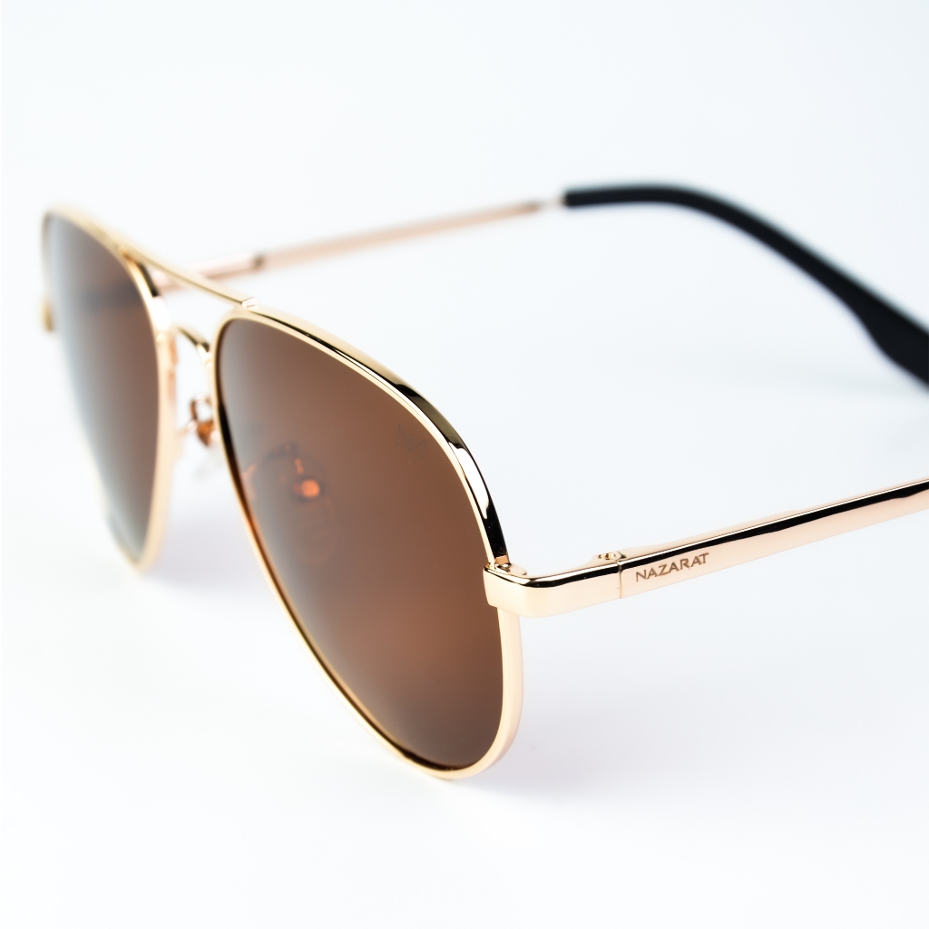Oculos de Sol Aviador Nazarat Dourado Premium Lentes Marrom UV400 ...