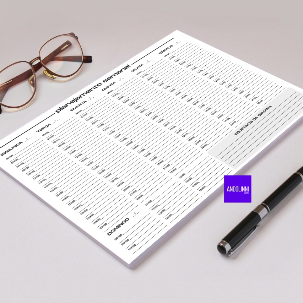 Planner Semanal de Mesa A4 – Bloco com 50 Folhas – Design Elegante e ...