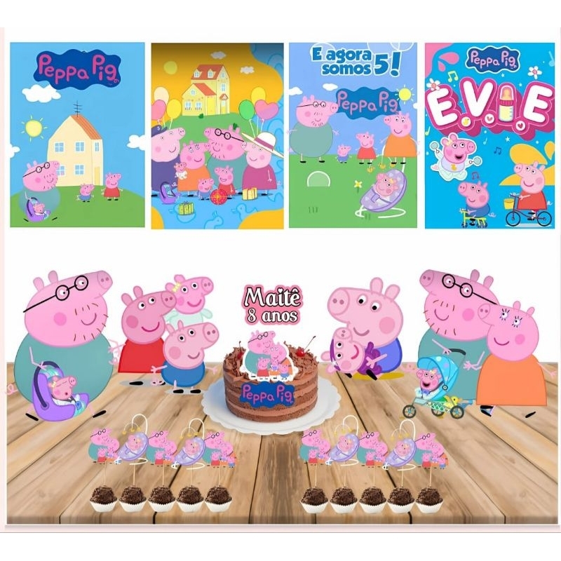 Festa em casa Peppa pig e Evie - ivi -irmã da Peppa - só um bolinho ...