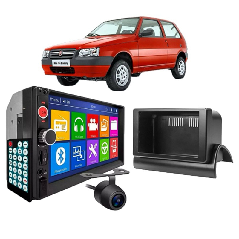 Multimídia MP5 Com Moldura Fiat Uno Mille 1994 até 2013 Espelha Bluetooth + Camera de ré ...