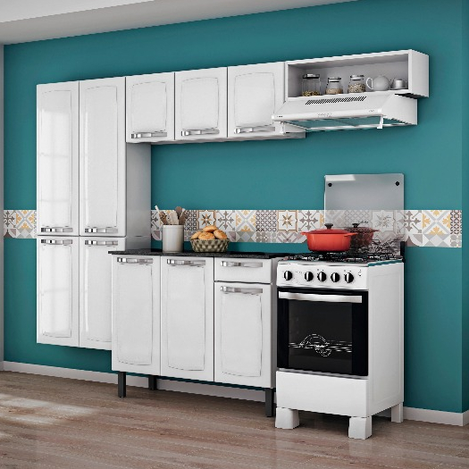 Armários Itatiaia Aéreo 3 portas Branco + Balcão 3 portas e 1 gaveta ...