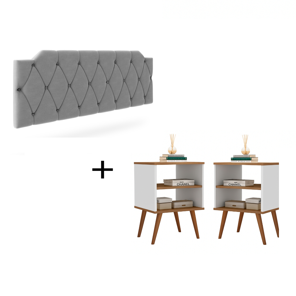 Cabeceira Kelly 1.60 + Kit Mesa de Cabeceira 1515 Bra/Nature | Shopee ...