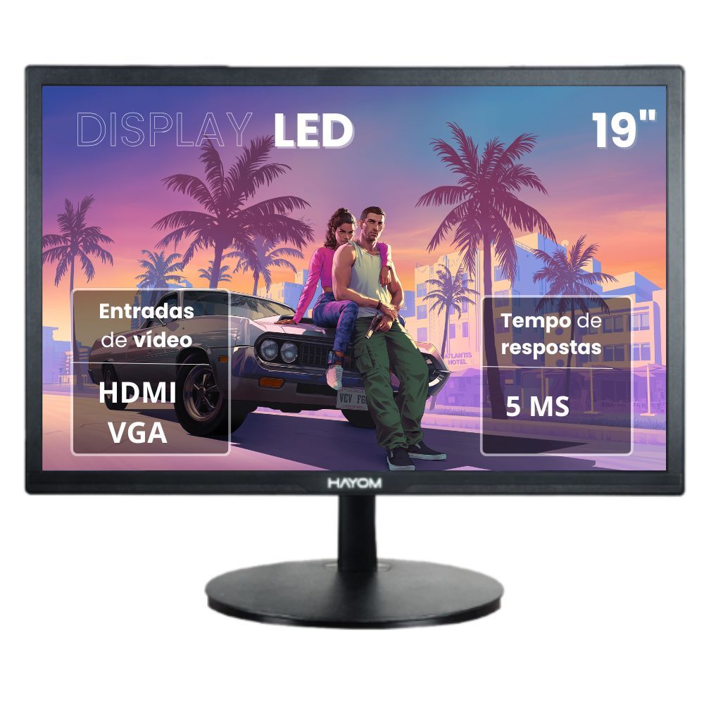 Monitor 19 Polegadas Preto Tela Hd Led Hdmi 60hz - 75hz Vga Proporção ...