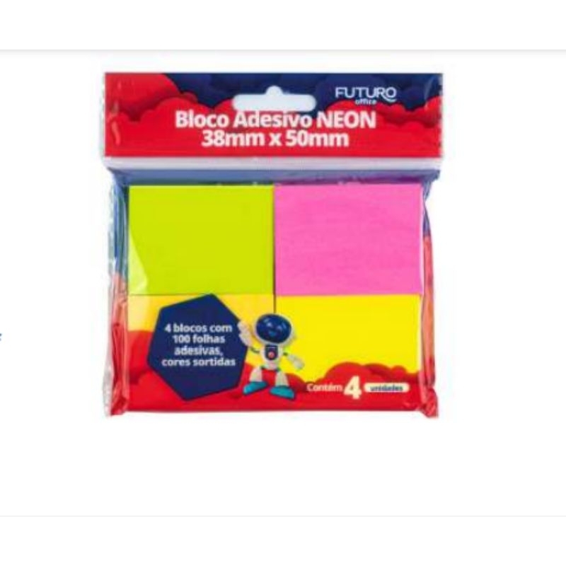BLOCO NOTAS ADESIVAS COLORIDO NEON 38X50MM | Shopee Brasil