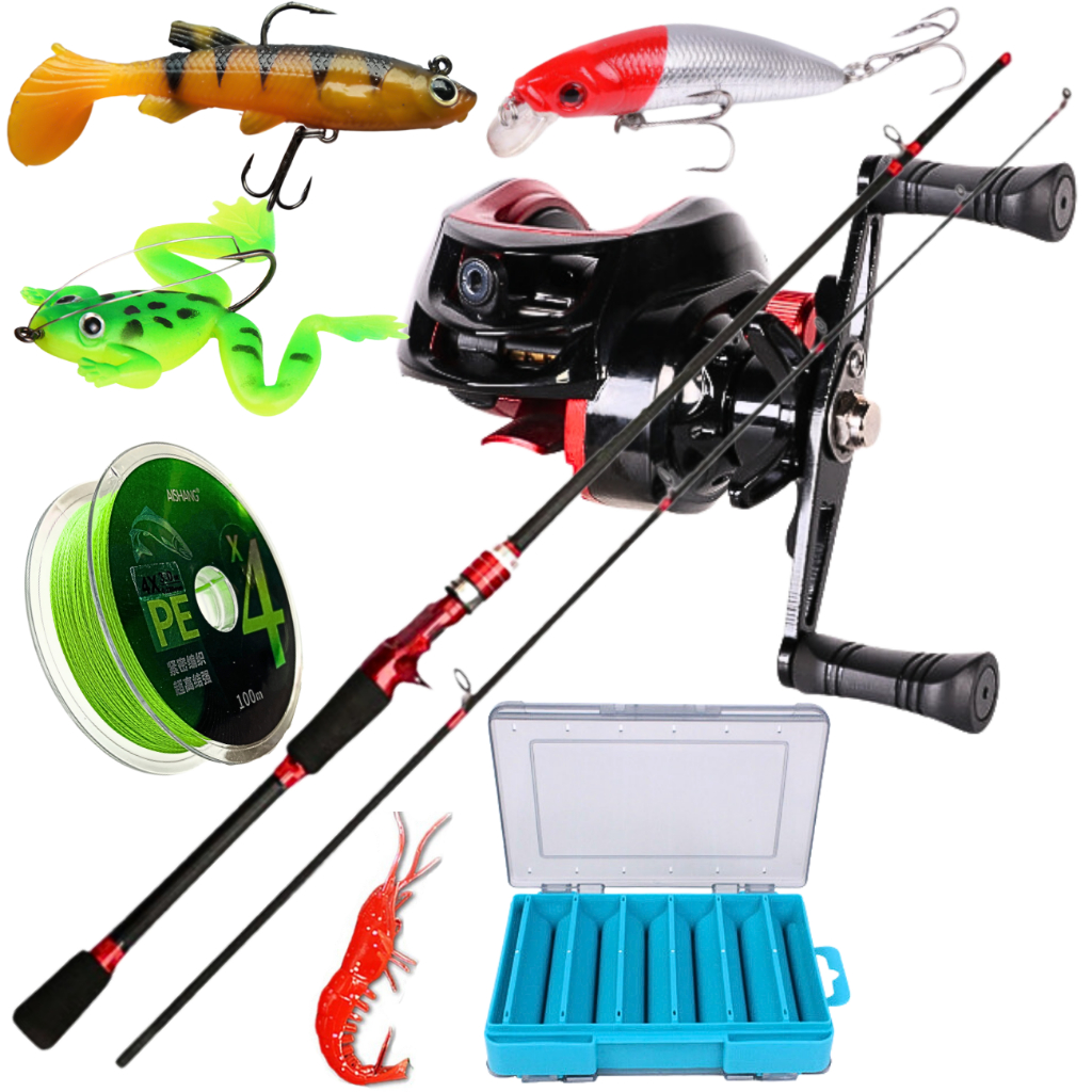 Carretilha de Pesca Anticabelereira Vara de Fibra de Carbono Isca Artificial Tucunare Tabarana ...