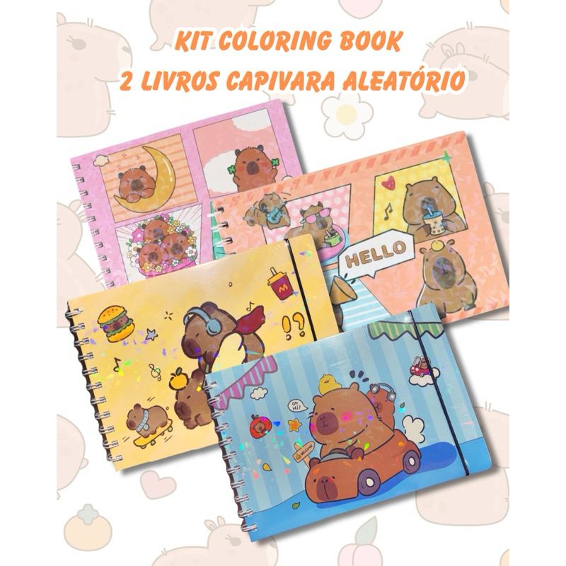 Kit Livro de Colorir Coloring Book Capibara Capa Flexível 48 Folhas ...