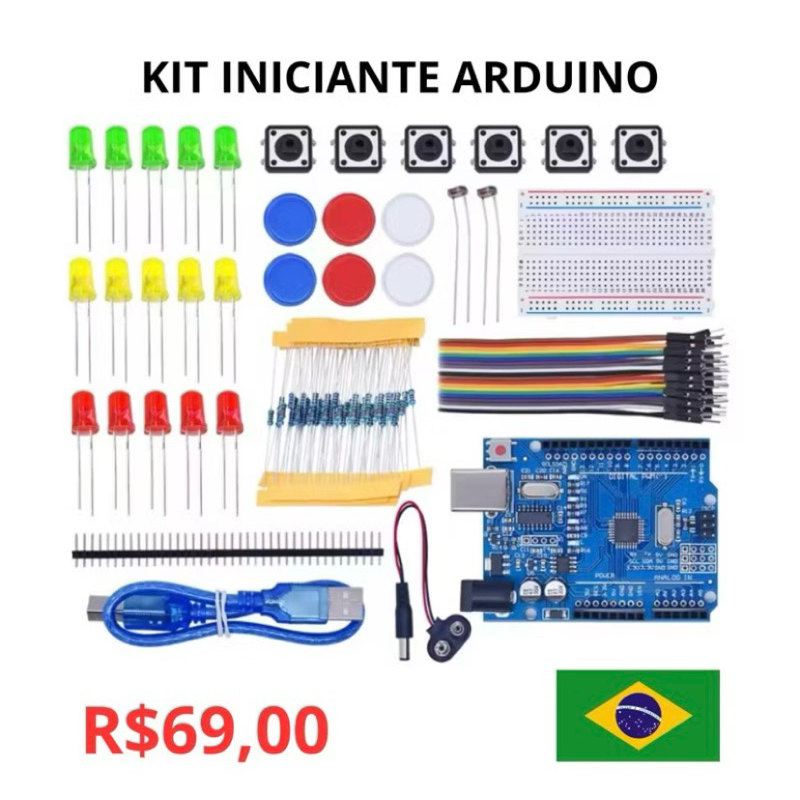 Kit UNO R3 para iniciantes em robótica - Com placa de Arduino | Shopee ...