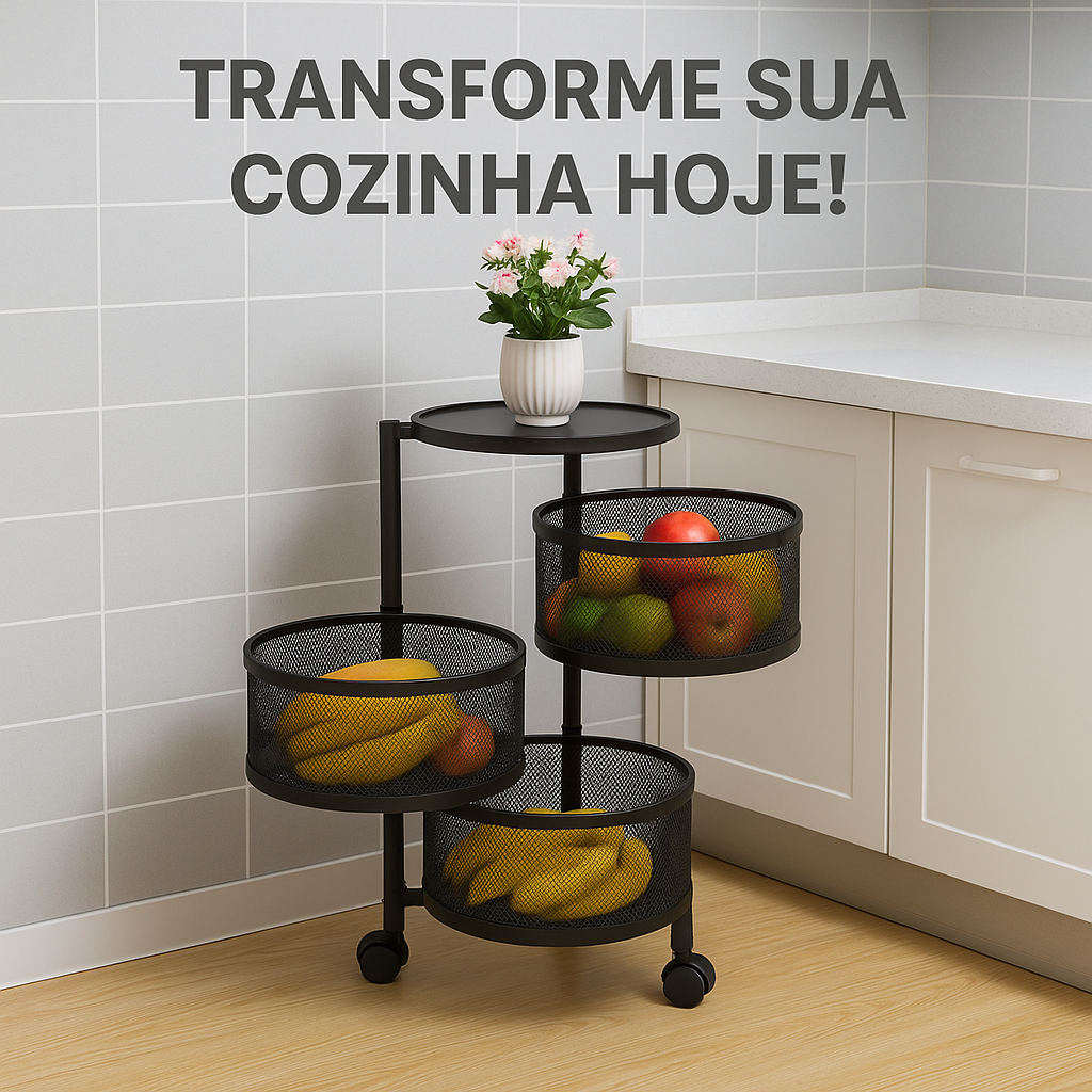 Organizador de Cozinha 3 andares com Rodinhas – Suporte Fruteira Multiuso Frutas Legumes ...