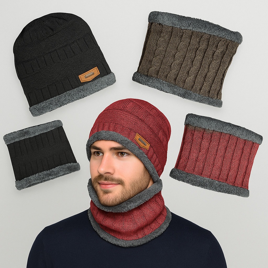 Kit Touca De Frio Gorro Forrada Antialergica [ Cachecol Gola De Lã ...