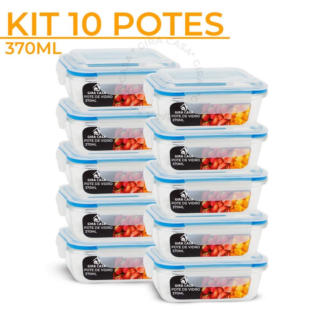 Kit 10 Pote Vidro 370ml Marmita Fitness Tampa Hermética 4 Travas | Shopee Brasil