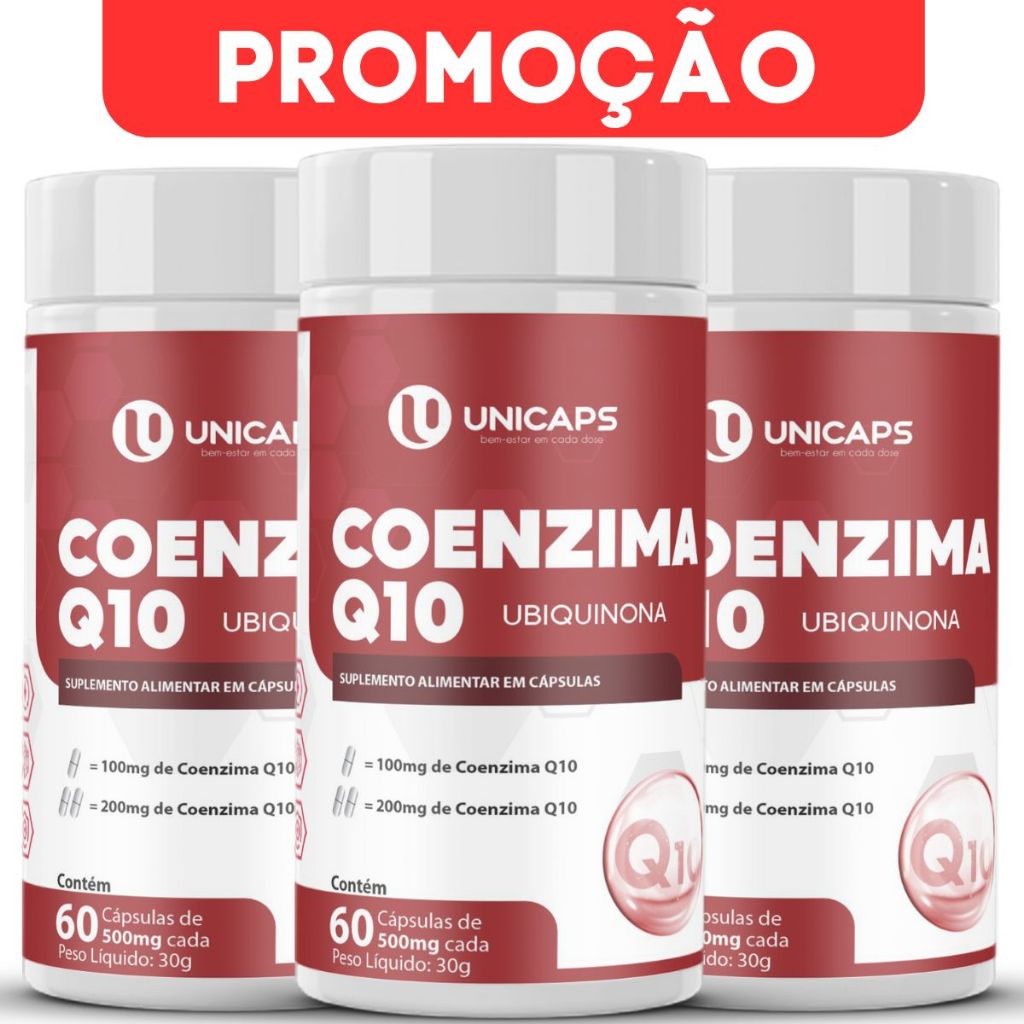 Kit 3 Coenzima Q10 c/ Vitamina E CoQ10 Ubiquinona Original 180 Cápsulas - Unicaps | Shopee Brasil