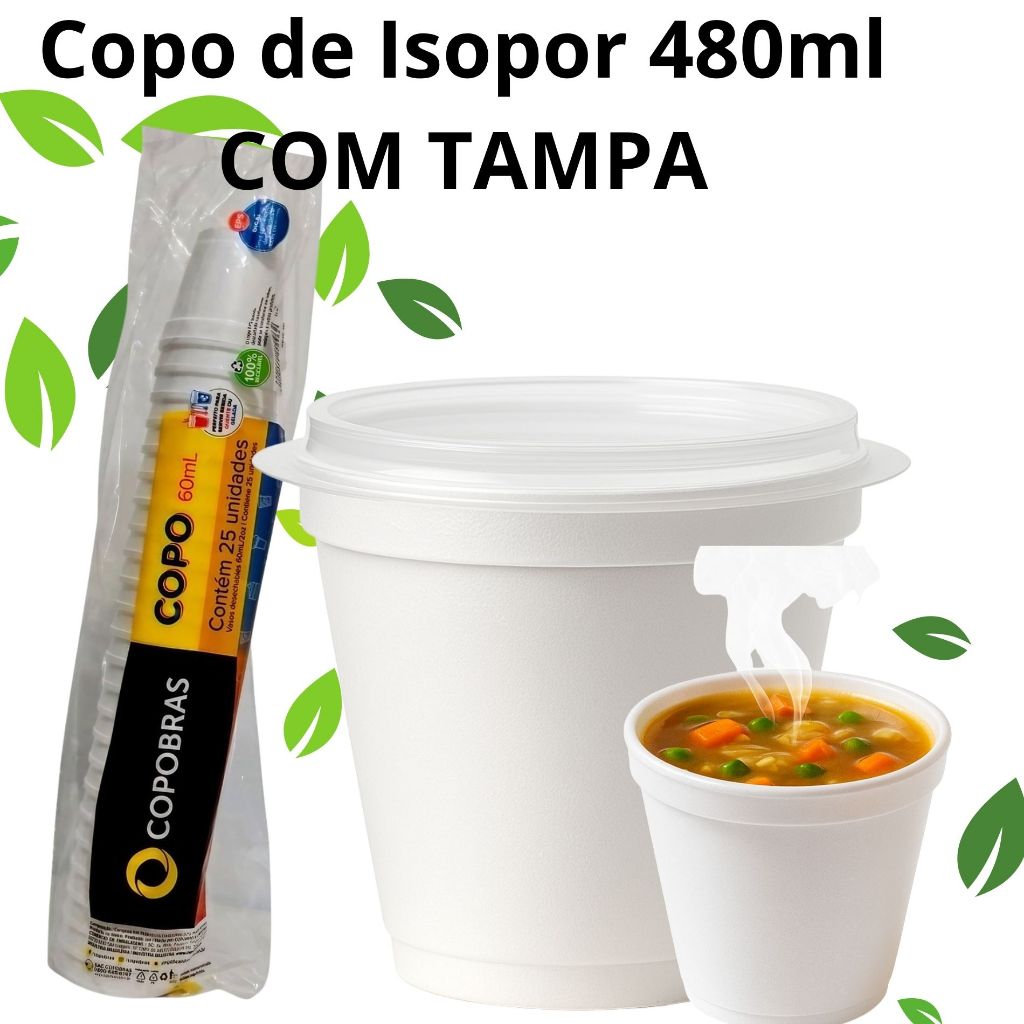 COPO DE ISOPOR 480ML COM TAMPA TRANSPARENTE COPOBRAS IDEAL PARA BEBIDAS ...