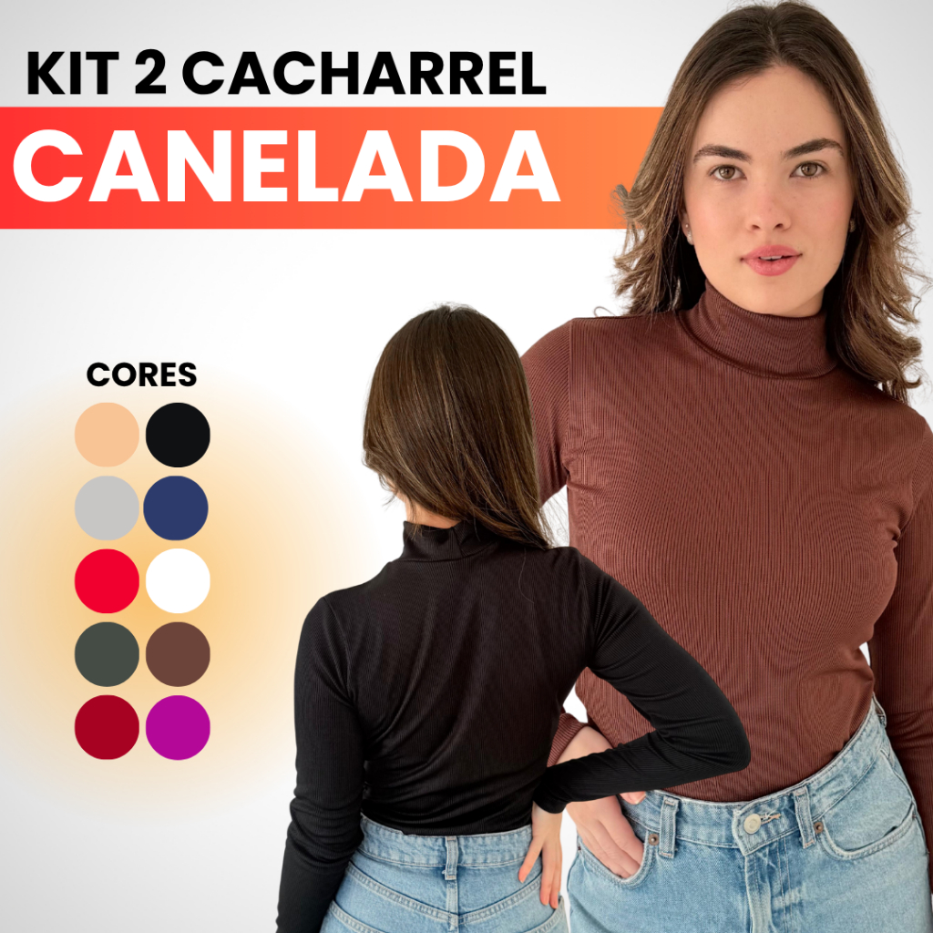 Kit 2 Blusa Feminina Cacharrel Canelada Gola Alta Manga Longa Segunda ...
