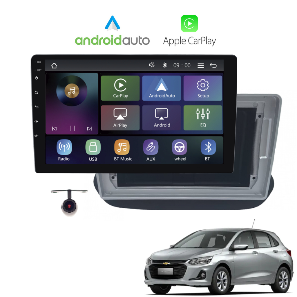 Kit Central Multimídia 9 Polegadas Onix 2020 em Diante Carplay Android Auto + Câmera de ré ...