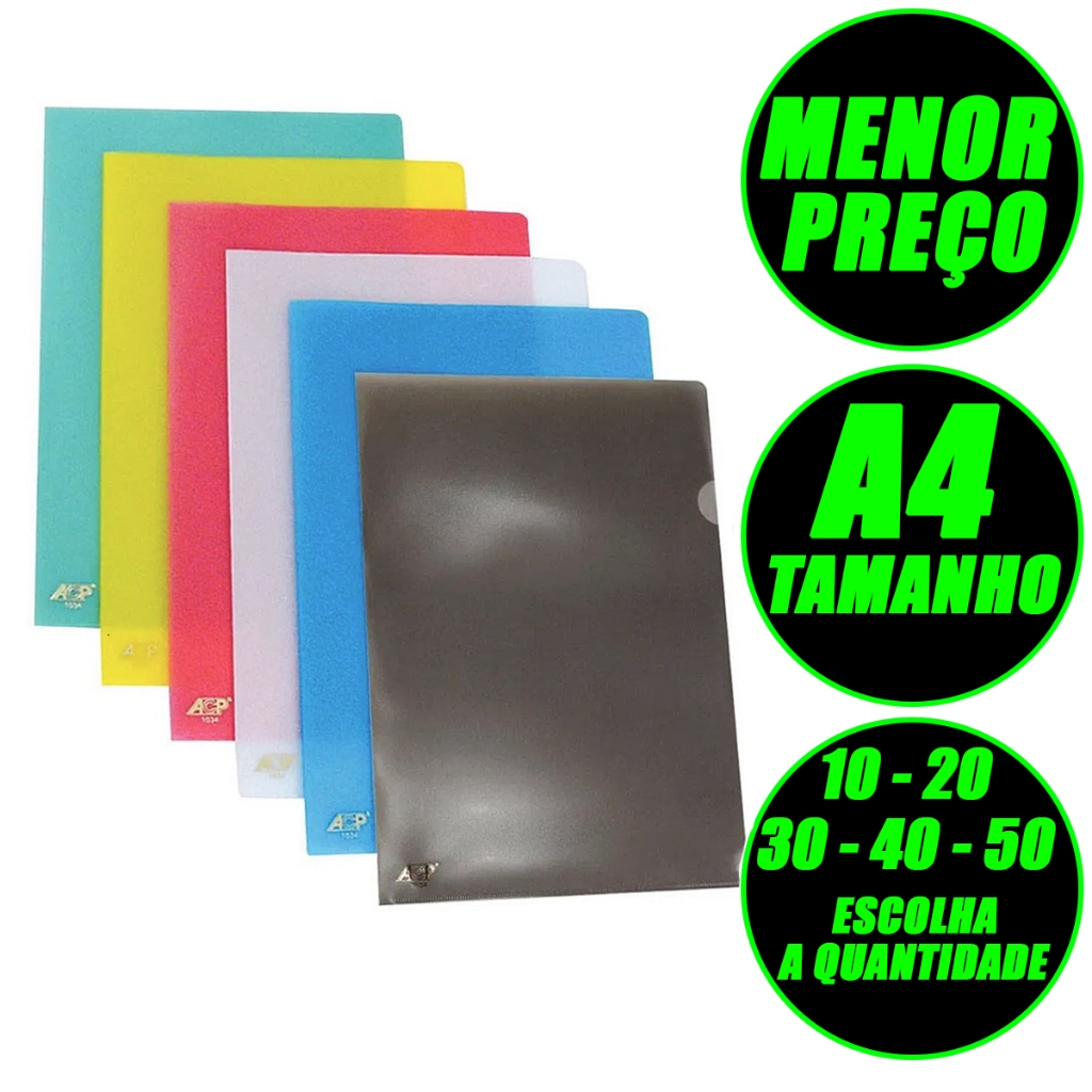 Pasta L Plástica A4 Protetora Pacote Com 10 20 30 40 50 Transparente ...