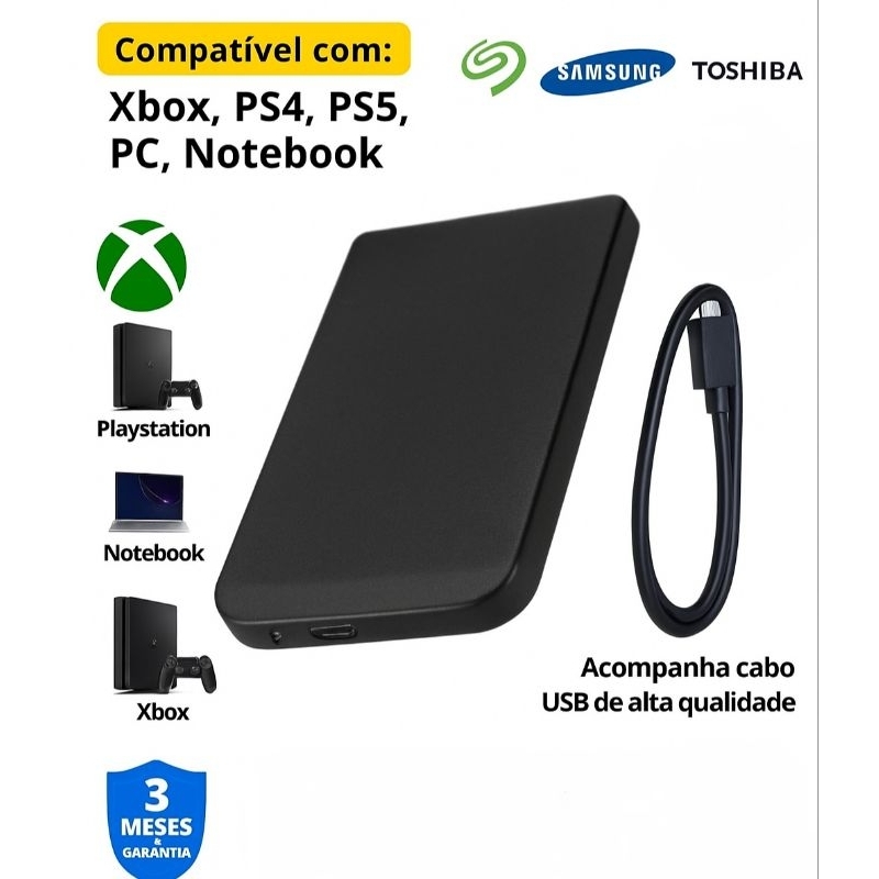 Hd Externo Slim vários tamanhos + Case Portátil Usb Para Ps4 Ps5 Xbox ...