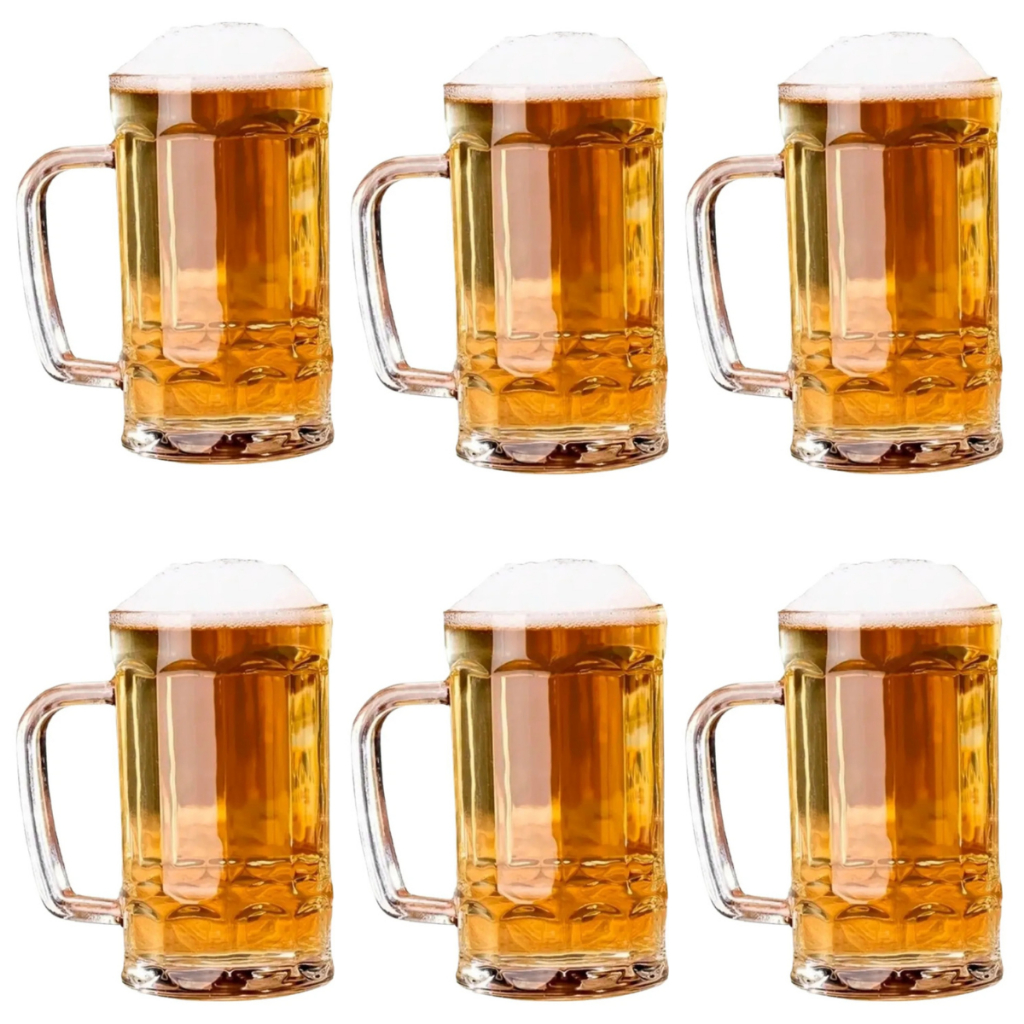 Jogo de 6 Canecas de Vidro Grosso Para Chopp Cerveja 400ml | Shopee Brasil