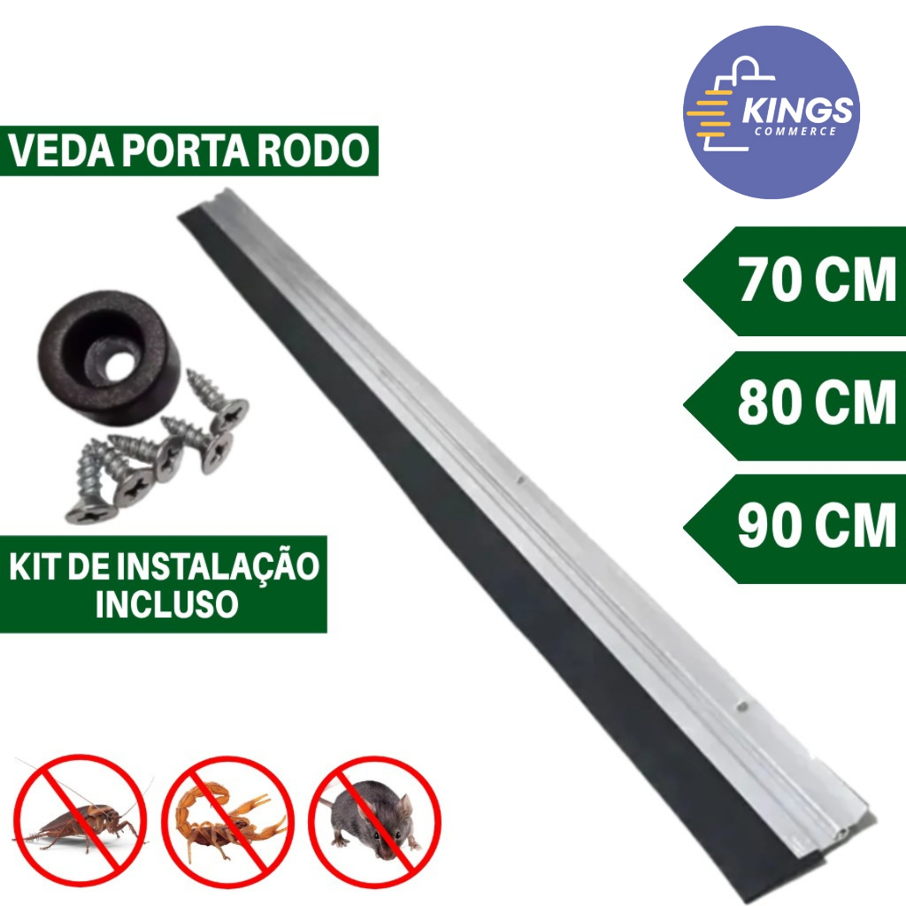 Kit Veda Porta Alumínio Reforçado com EVA Rodo Vedante 70cm 80cm 90cm ...