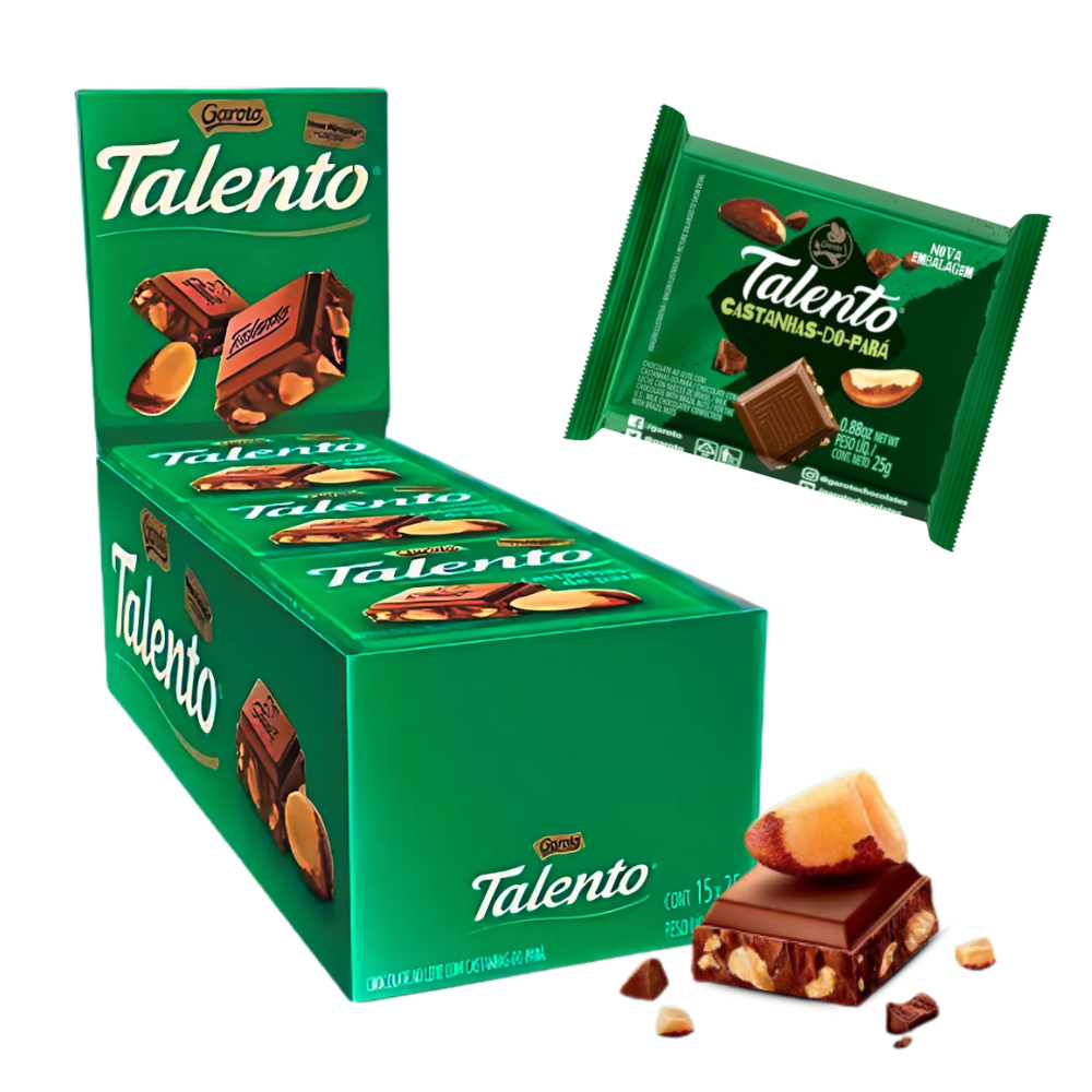 Chocolate Talento Castanha Pará Avelã Ao Leite Caixa 15 Un 25g Tablete ...