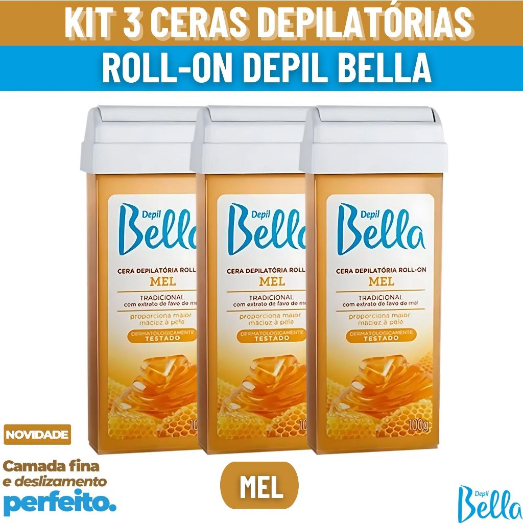 Kit 3 Refil Cera Depilatória Mel Roll-on 100g Depil Bella Depilação ...