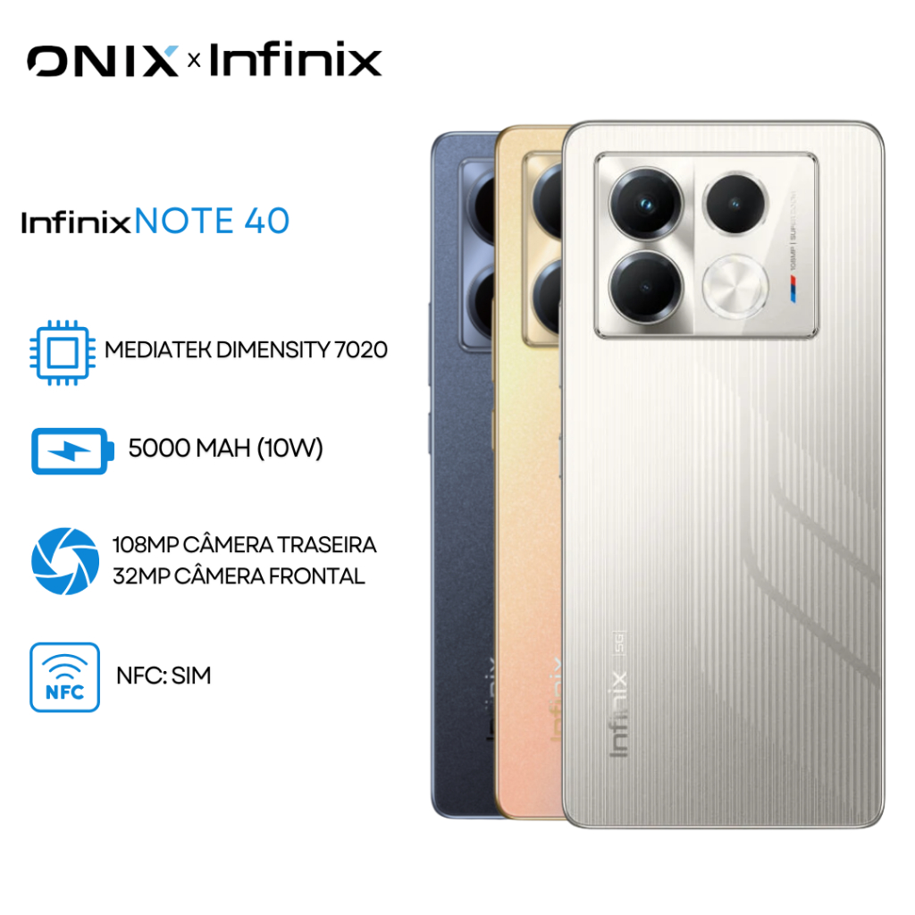 Infinix Note 40 5G, Câmera 108MP, 256GB/8GB RAM, Bateria 5000 mAh, Tela ...