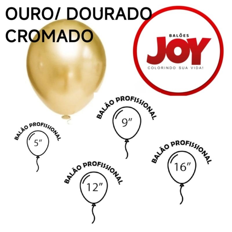 Balão Balões Bexiga profissional redondo CROMADO OURO/ DOURADO JOY5,9 ...