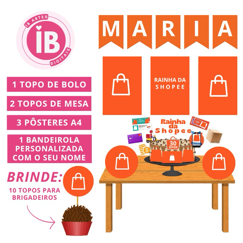 Topo de bolo shopee - topper personalizado rainha da shopee KIT FESTA ...