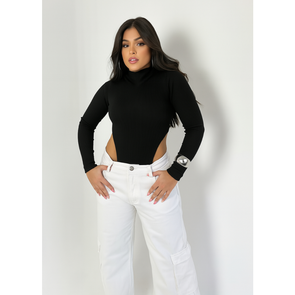 Body Feminino Manga Longa Cavado Cavadão Gola Alta Balada Tendencia ...