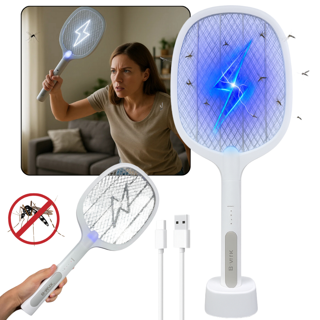 Raquete Elétrica Mata Mosquitos com Luz LED Azul Atrativa | Shopee Brasil
