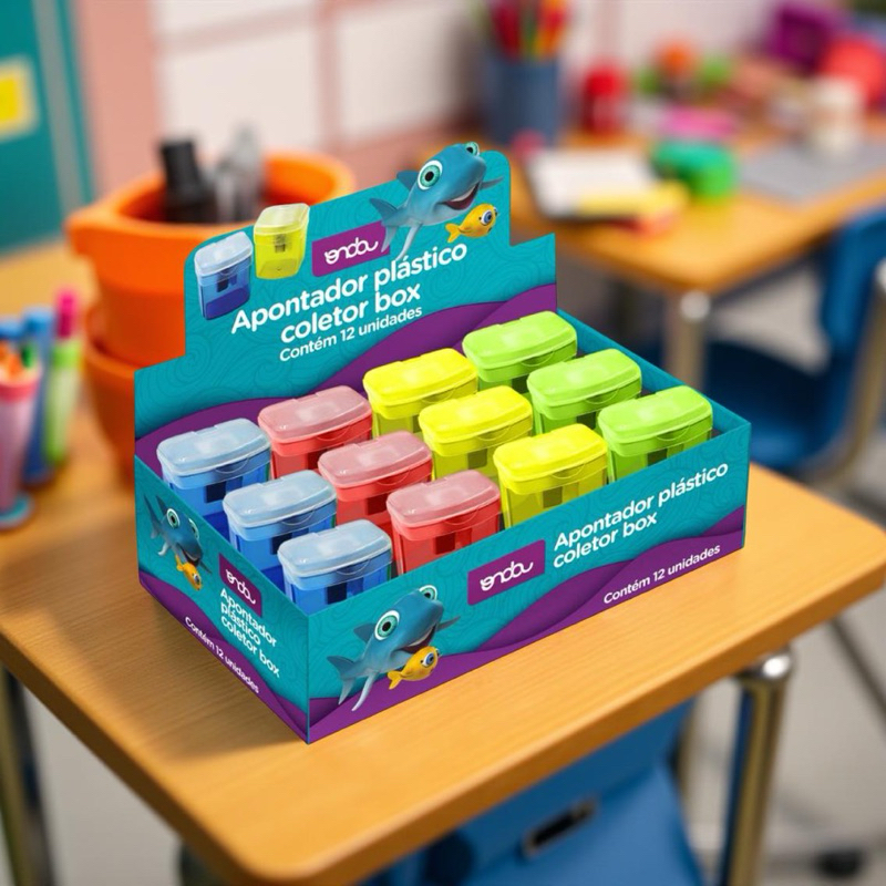 12 Apontadores Escolar Coletor Box | Shopee Brasil