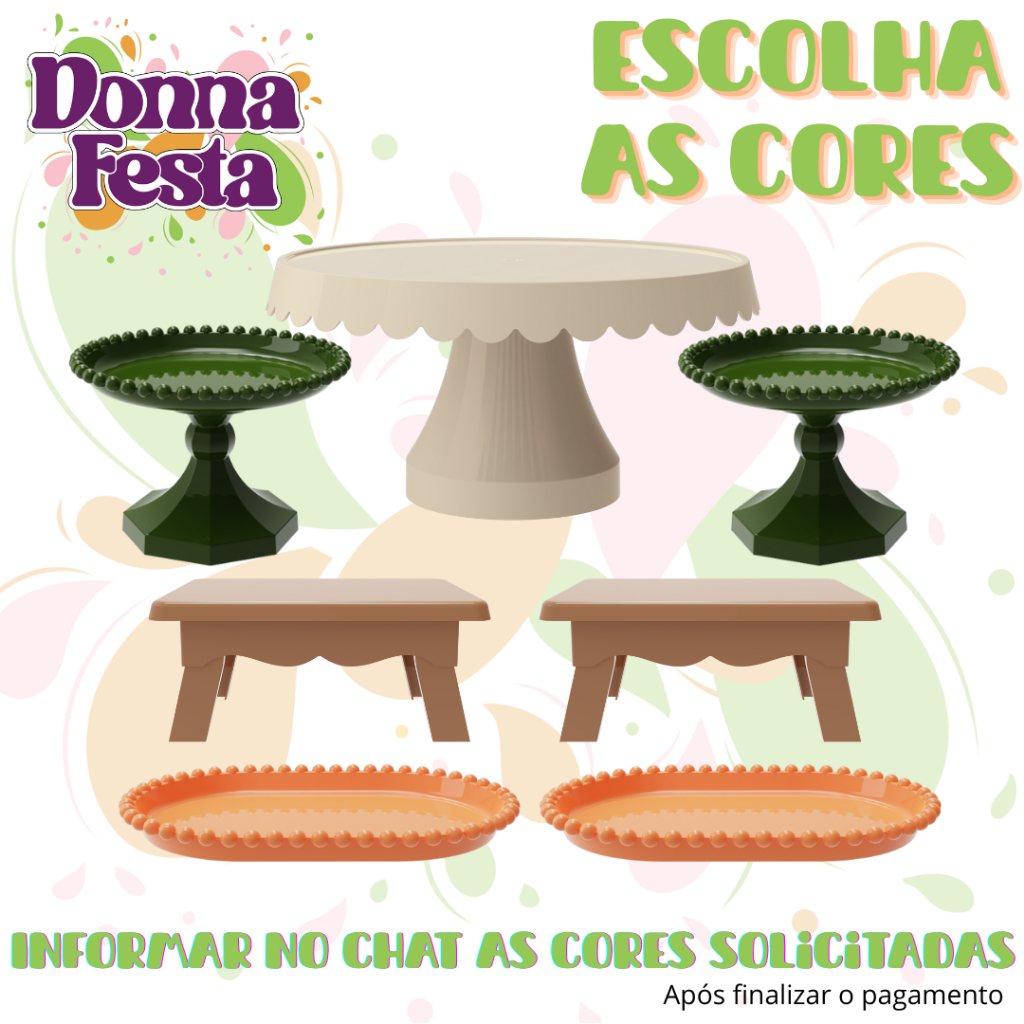 Kit 1 Boleira Popi Plus, 2 Mini Pérola, 2 Mesas para Doces e 2 Bandejas ...