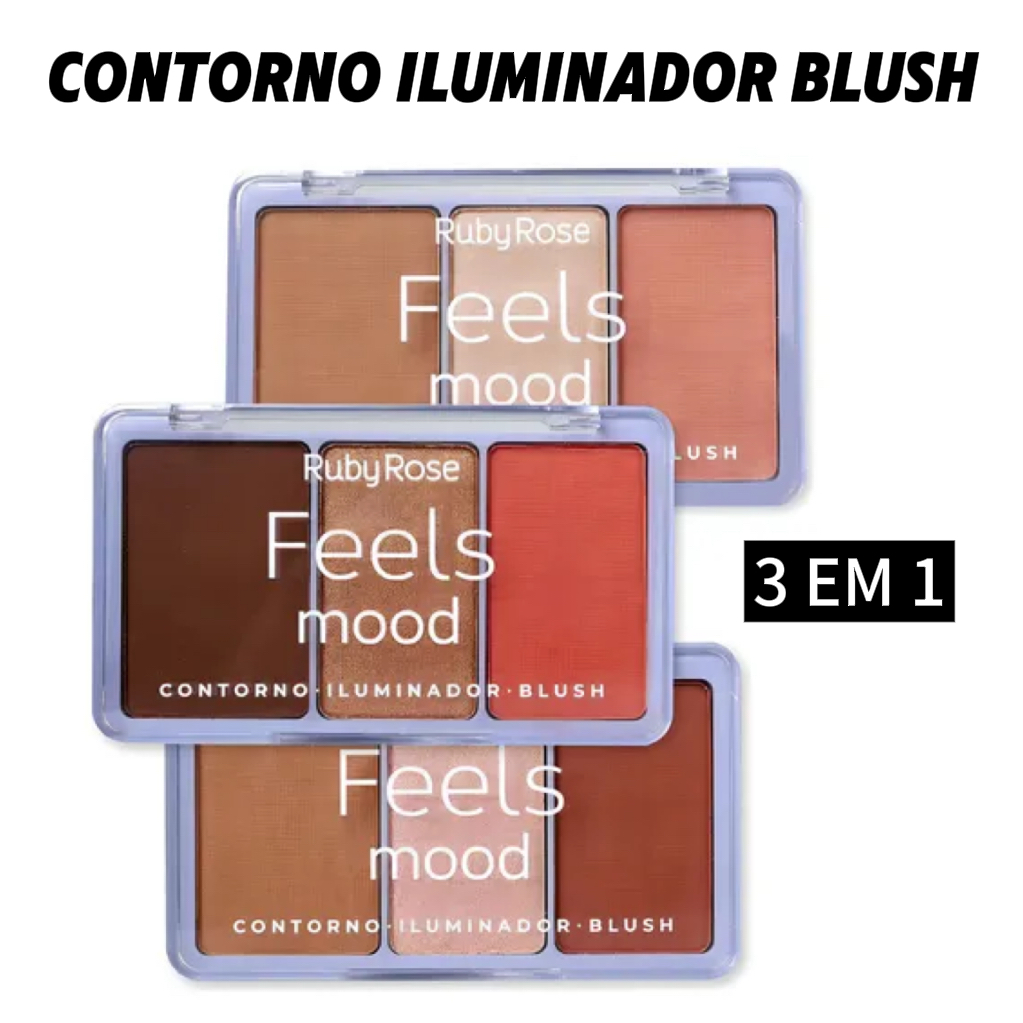 Paleta Trio Contorno Iluminador Blush Feels Mood - Ruby Rose,3 Em 1 | Shopee Brasil